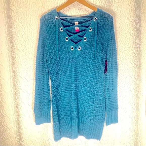 NOBO | Tops | Nobo Nwt Teal Knit Lace Up Vneck Tunic Leggings Sweater ...